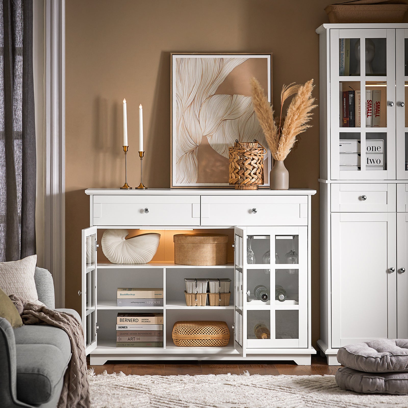 SoBuy Aparador Cocina con 3 Puertas y 2 Cajones Vajillero Blanco FSB77 ...